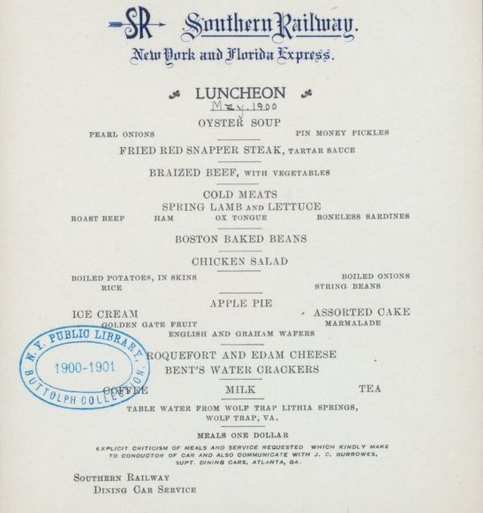 Menu Of The Week: The New York And Florida Express, 1900