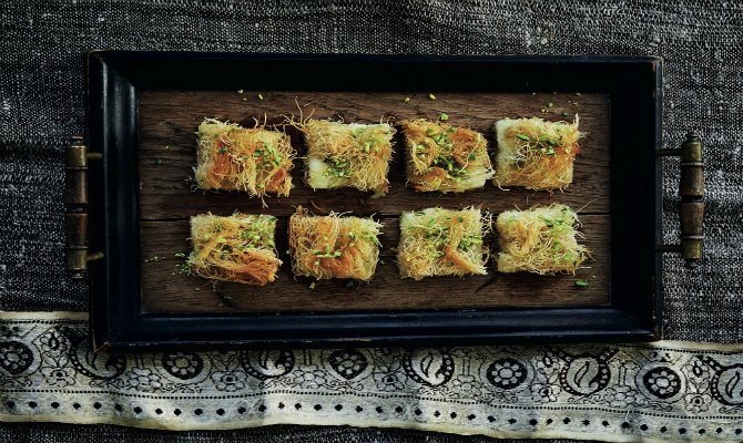 Shredded Pastry Filled With Cheese In Lemon Syrup